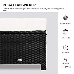 Outsunny 20" Outdoor Ottoman, PE Plastic Rattan Wicker, Fade-Resistant Patio Footrest with Soft Cushion, Steel Frame, Black