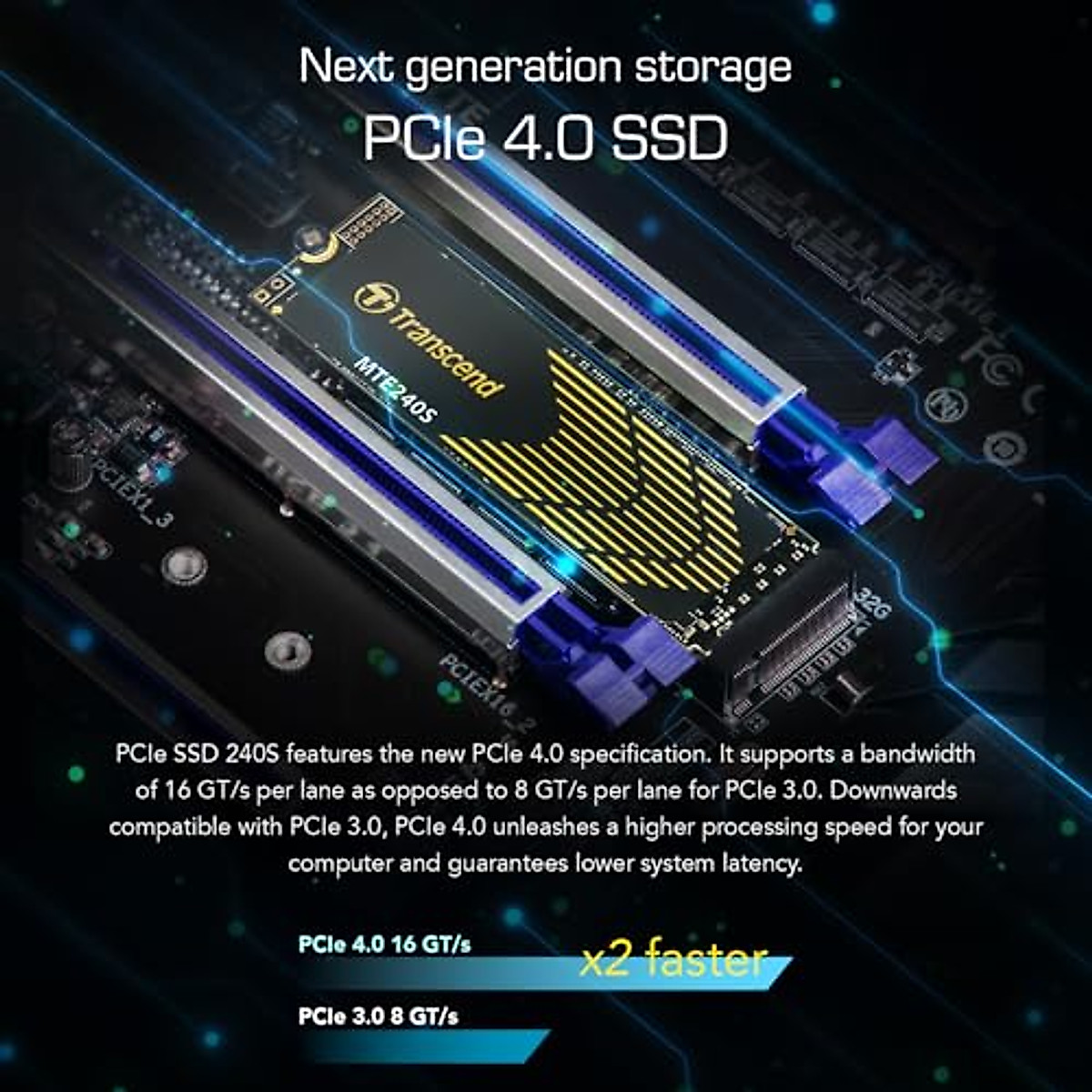 Transcend 500GB NVMe PCIe Gen4 x4 MTE240S M.2 SSD Solid State Drive TS500GMTE240S