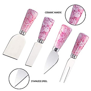 Funland 4PCs Purple Cheese Knife Set,Marble Cheese Butter Spreader Cutter with Ergonomic Ceramic Handle for Bread,Stainless Steel Cheese Shaver and Fork for Kids,Birthday,Wedding,Anniversary(Purple)