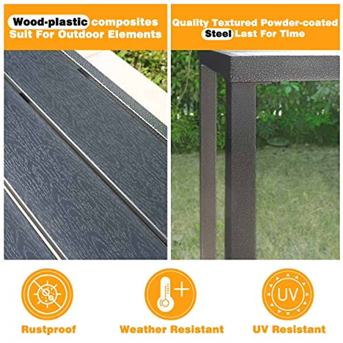 MUPATER Outdoor Bar Table, 55'' Patio Table Rectangular Pub Height Dining Table, Narrow Bar Table Outdoor with Metal Frame for Hot Tub, Garden, Yard, Balcony, Poolside, Black