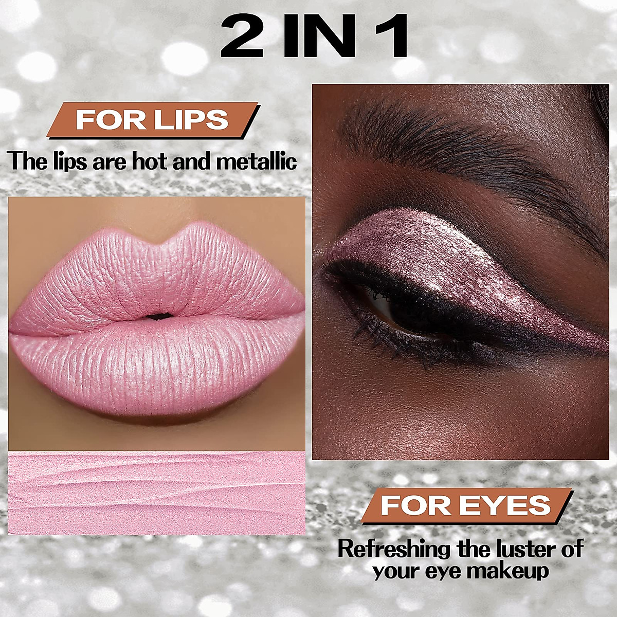 FOCALLURE Metallic Chameleon Liquid Lipstick, Glitter Lip Gloss, Shimmery Finish, Nonstick Cup Lip Makeup for Costume, Cosplay, Rave Festival, 06 ROSE QUARTZ