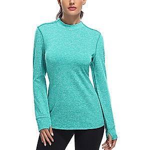 Fulbelle Cold Weather Thermal Fleece Running T-Shirts Women Long Sleeve, Fall Winter Workout Training Yoga Athletic Gym Sport Outdoor Hiking Shirts Relaxed Cozy Casual Clothes Green XX-Large
