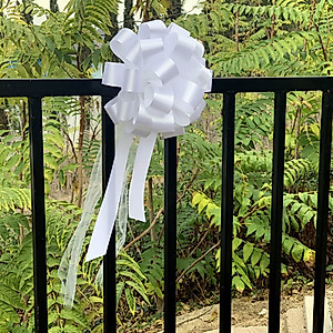 White Wedding Pull Bows with Tulle Tails - 8" Wide, Set of 6, Wedding Pew Bows, Mother's Day, Reception, Christmas, Birthday, Anniversary, Event Decoration, Valentine's Day