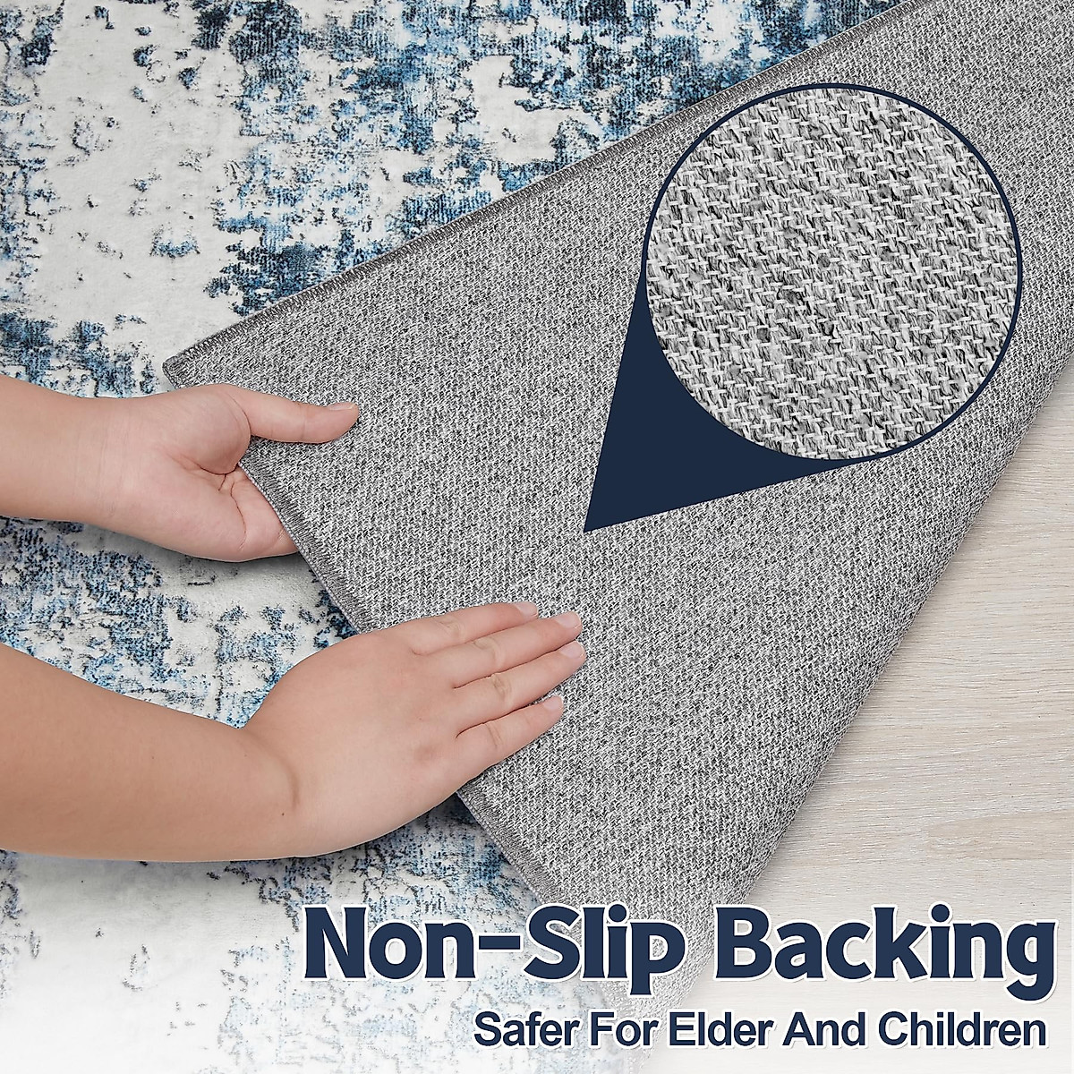 Area Rug Living Room Rugs: 5x7 Washable Rug with Anti-Slip Backing Non-Shedding Stain-Resistant Foldable Modern Abstract Carpet for Bedroom Dining Room Nursery Home Office (Blue)