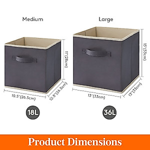 Lifewit 6 Packs 11 Inch Storage Cubes Foldable Fabric Bins and 6 Packs 75L Under Bed Storage Containers with Reinforced Handle Thick Fabric for Comforters, Blankets, Bedding, Grey