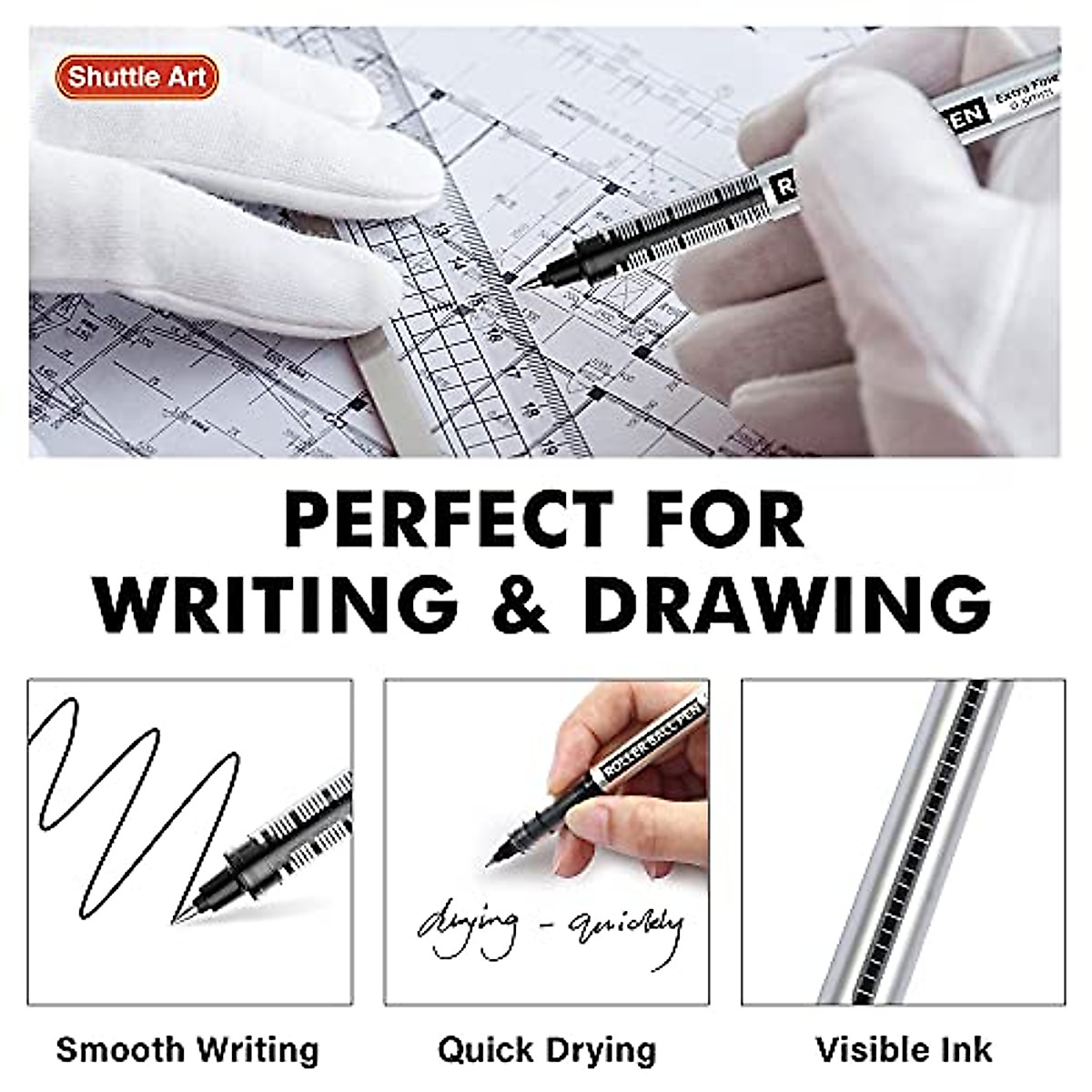 Shuttle Art RollerBall Pens, 25 Pack(21 black 2 blue 2 red) Fine Point Roller Ball Pens, 0.5mm Liquid Ink Pens for Writing Journaling Taking Notes School Office