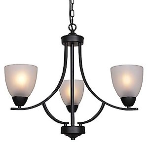 VINLUZ 3 Light Shaded Contemporary Chandeliers with Alabaster Glass Black Rustic Light Fixtures Ceiling Hanging Mid Century Modern Pendant Lighting for Bed Room Dining Room Foyer Living Room