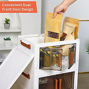 Fixwal 23QT Stackable Storage Bins, Plastic Drawer Storage, Foldable Closet Organizers and Storage with Shelves and Lockable Wheels, Box Cabinet Containers for Toy Organization, Bedroom, 3 PACK Cubes