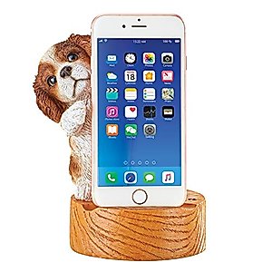 Collections Etc Peeking Dog Wood-Style Base Mobile Phone Holder Stand