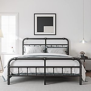 BOSRII California King Bed Frame with Headboard and Footboard, 18 Inches High, 3500 Pounds Heavy Duty Metal Slats Support for Mattress, No Box Spring Needed,Noise-Free, Black
