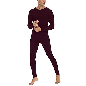 Daupanzees Mens Thermal Underwear Set Microfiber Soft Fleece Lined Long Johns Winter Warm Base Layer Top & Bottom Wine Red