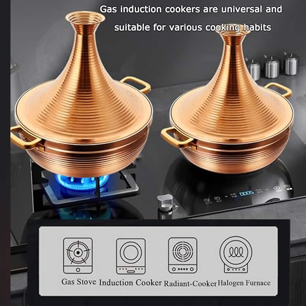 Large Moroccan Tagine Pot - Stainless Steel Tajine Casserole with Cone-Shaped Lid, Non Stick Cooking Pot with 2 Handles - Perfect for Traditional Moroccan Cooking