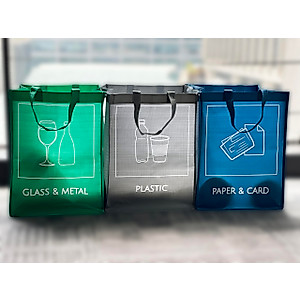NYS CLOUD Reusable Recycling Bin Bags, 3-Pack Indoor and Outdoor Separate Waste Sorting Organizer Compartment Container, Waterproof Recycle Bins for Kitchen Home Office