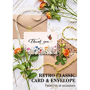 AZAZA Floral Thank You Cards with Envelopes 24 PK, Wedding Thank You Cards Unique Floral Design, 4x6 Wildflower Thank You Notes for Baby Shower, Bridal Shower, Sympathy (White Butterfly)