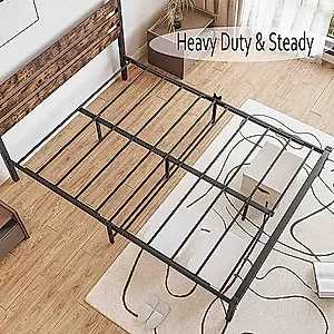 RIDFY Queen Bed Frame with Rustic Vintage Wood Headboard, Platform Bed Frame, Mattress Foundation, Strong Metal Slats Support,No Box Spring Needed,Easy Assembly,Noise-Free, Country Style, Brown