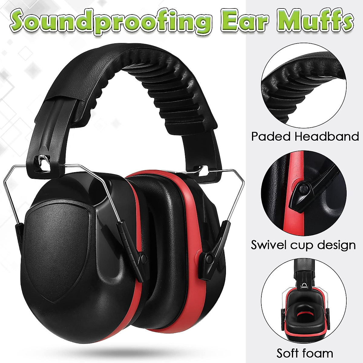 4 Pack NRR 28dB Safety Ear Muffs, Foldable Noise Reduction Safety Ear Protection Adult Noise Cancelling Earmuffs for Shooting (Red)