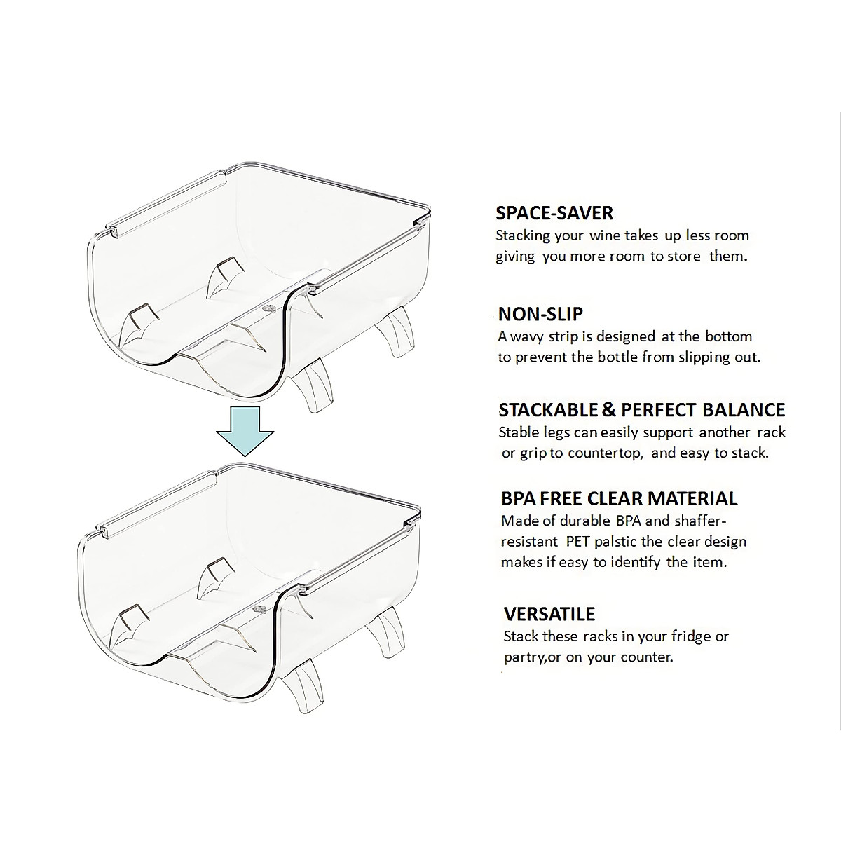 KNC Stackable Vertical Free-Standing Water Bottle Holder - Wine Rack Storage Organizer for Kitchen Countertops, Pantry, Refrigerator,Ideal Storage for Wine, Soda, Pop and Beer - Clear