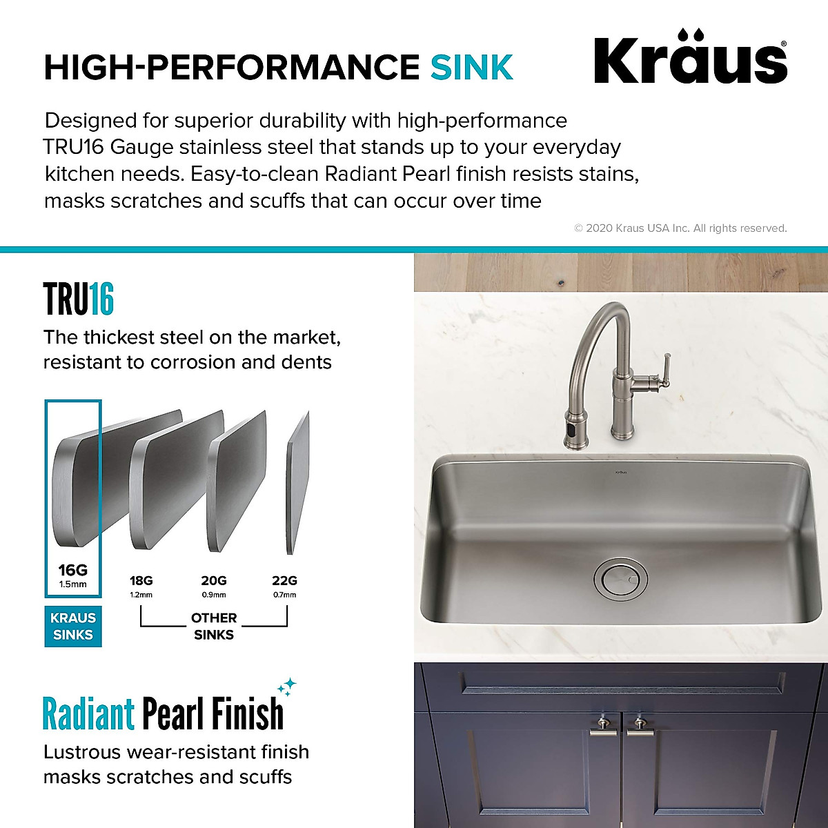 KRAUS Dex 33-inch Undermount 16 Gauge Stainless Steel Single Bowl Kitchen Sink, KA1US33B