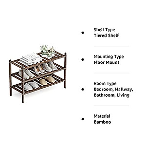 Dranixly Shoe Rack, 3-Tier Bamboo Stackable Shoe Shelf Storage Organizer, Shoe Stand for Closet, Entryway, Hallway, Bathroom and Living Room（Mocha）