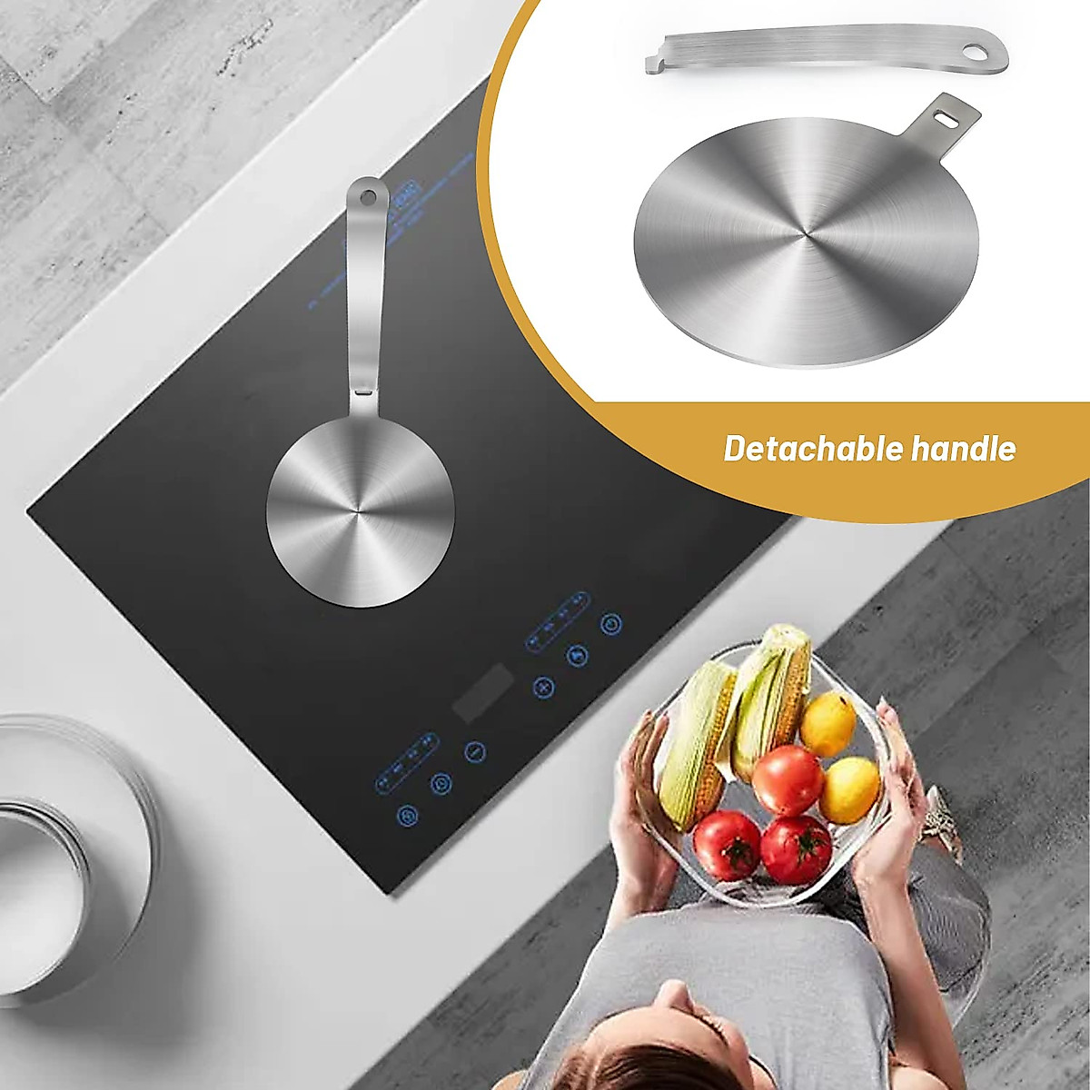 Induction Plate Adapter for Glass Cooktop Heat Diffuser for Electric Gas Glass Stove with Detachable Handle, 5.5 Inches