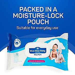 Blue Bear Protection Baby Wipes Sensitive Formula, Ultra Gentle & Hypoallergenic Wet Wipes Baby, Baby Wipes Bulk, Travel Baby Wipes, Baby Face Wipes 2304 Count (Pack of 32)