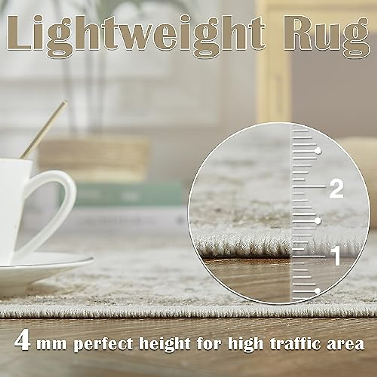 jinchan Washable Area Rug 8x10 Low Pile Living Room Vintage Rug Stain Resistant Floral Medallion Distressed Carpet Ultra-Thin Non Slip Indoor Carpet for Kitchen Bedroom Dining Room Farmhouse Taupe