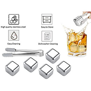 Kellegour 18 PCS Stainless Steel Ice Cubes,Metal Ice Cube,und Velvet Bags+1 Nonslip Ice Tong,Cooling Whisky Rocks,Stainless Steel Whiskey Rocks,For Whiskey,Vodka,Liqueurs,Wine,Beverage Juice or Soda