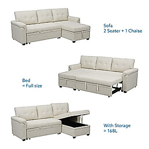 Naomi Home Reversible Sleeper Sectional Sofa Storage Chaise - White, Air Leather White/Air Leather