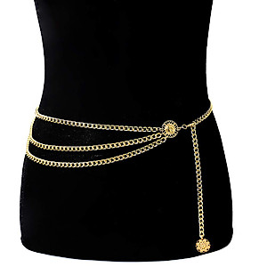 Jurxy Multilayer Alloy Waist Chain Body Chain for Women Waist Belt Pendant Belly Chain Adjustable Body Harness for Jeans Dresses – Gold 0408