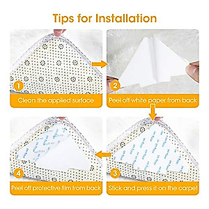 Rug Tape, 10 Pcs Double Sided Non Slip Reusable Rug Stopper, Washable Rug Tape for Hardwood Floors, Tile Floors, Carpets, Floor Mats, Wall (Peal White)