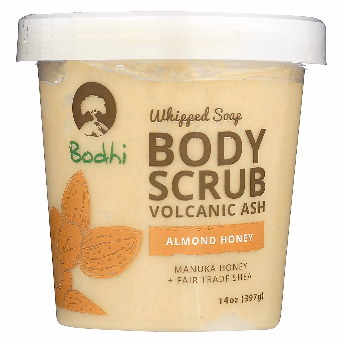 BODHI HANDMADE SOAP Almond Honey Volcanic Ash Whipped Soap Body Scrub, 14 OZ