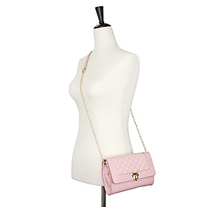 Olivia Miller Women's Fashion Cameron PU Faux Leather Quilted Textured w Front Flap, Pink Crossbody Bag Everyday Small Casual Evening Purse Handbag