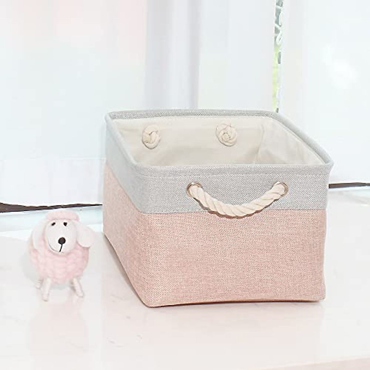 Yimi's Dream Foldable Storage Basket, [3-Pack] Storage Bin for Gifts Empty, Fabric Storage Baskets for Shelves with Handles, Pink Storage Bins for Organization (GlacierGrey & Pink, 15Lx11Wx8H inch)