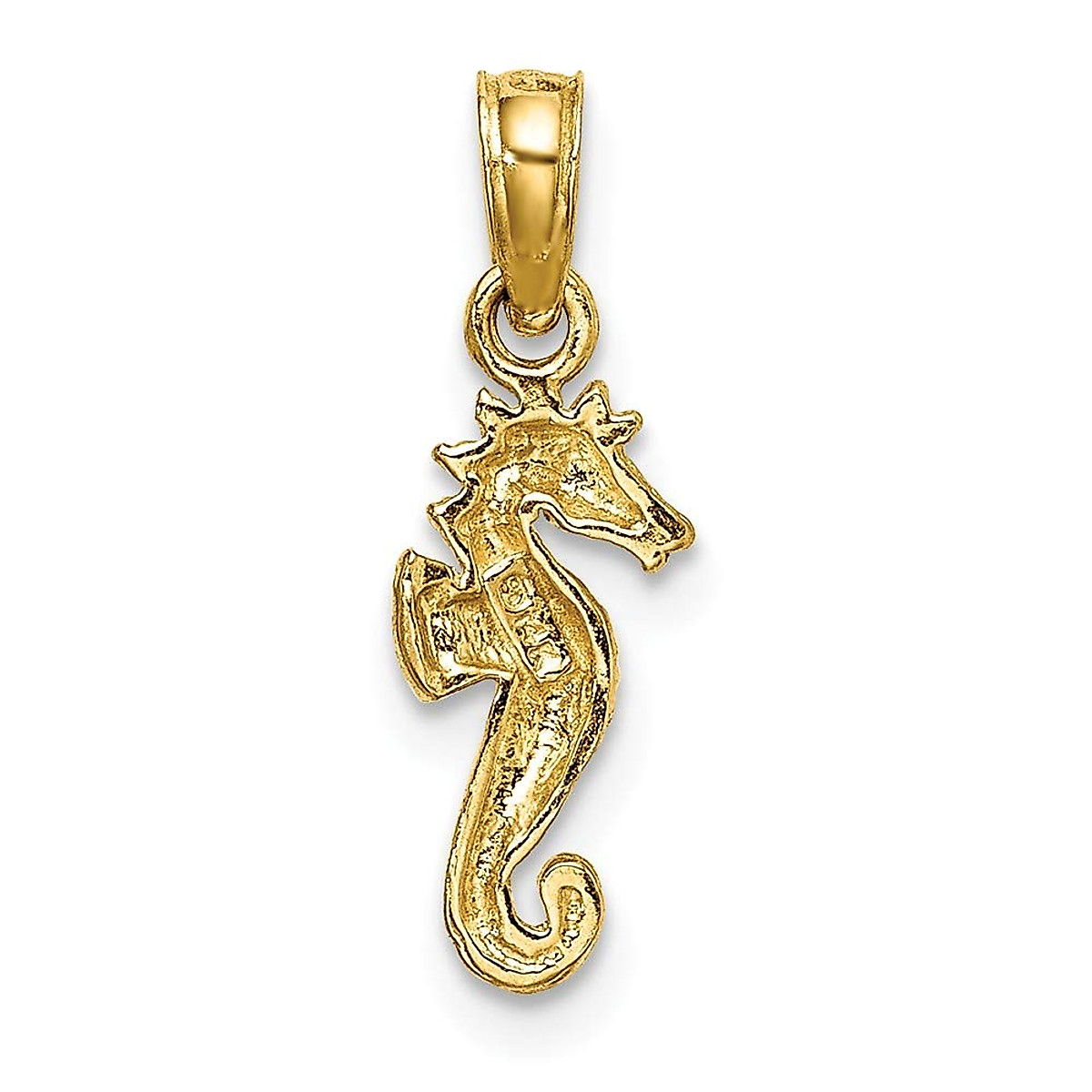 Solid 14k Yellow Gold 2-D Mini Seahorse Charm Pendant - 12mm x 6mm