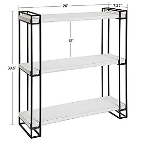 Kate and Laurel Lintz Modern Industrial Wood and Metal Floating Wall Shelves with Black Metal Frame, Rustic White