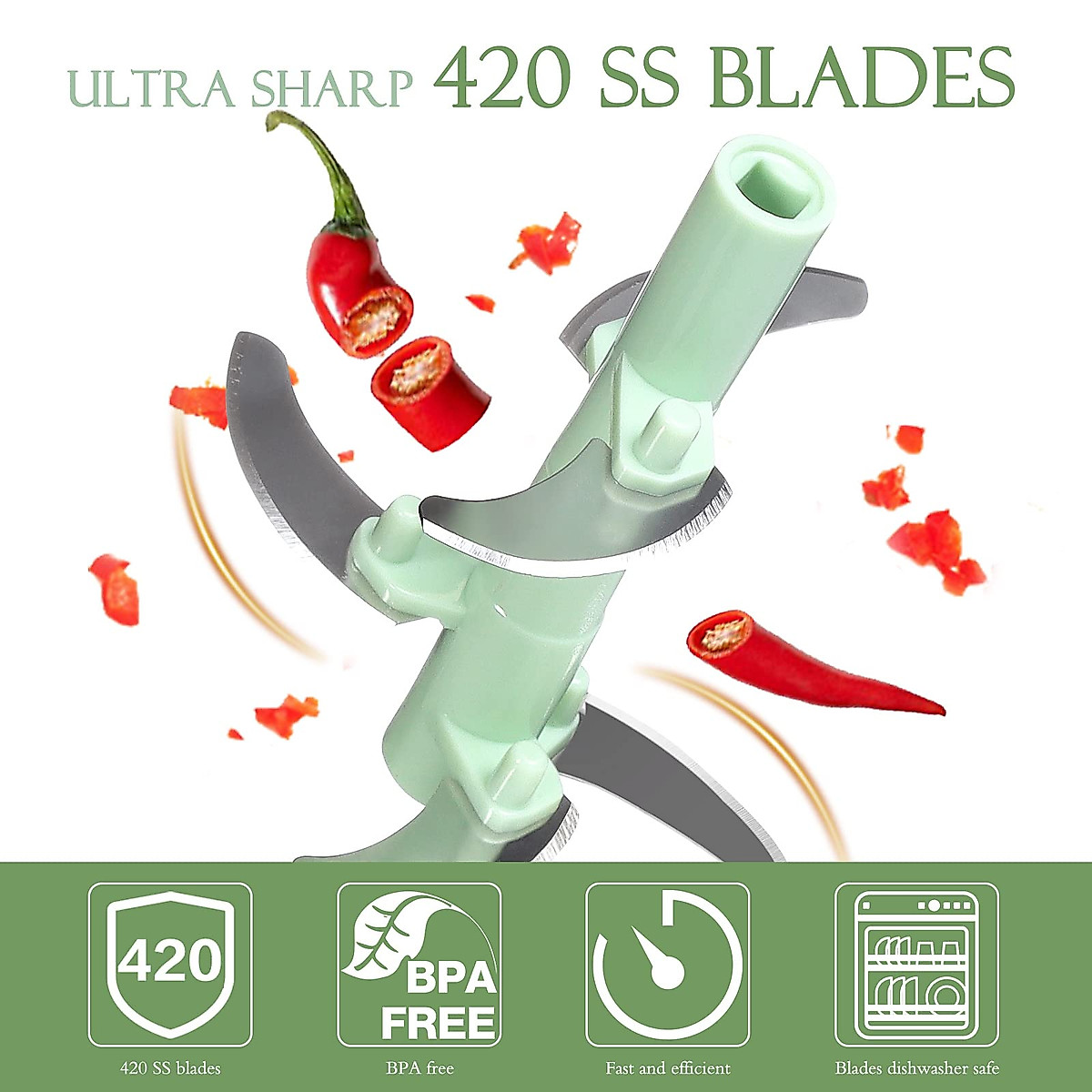 Ourokhome Manual Food Processor Vegetable Chopper, Portable Hand Pull String Garlic Mincer Onion Cutter for Veggies, Ginger, Fruits, Nuts, Herbs, etc., 900ml, Green