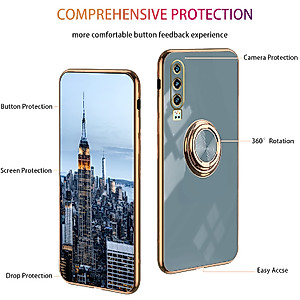 Wousunly Compatible with Huawei P30 Case Ring Holder Magnet Green, Huawei P30 Phone Case Silicone Shockproof Plate Luxury Slim Cover (Grey)