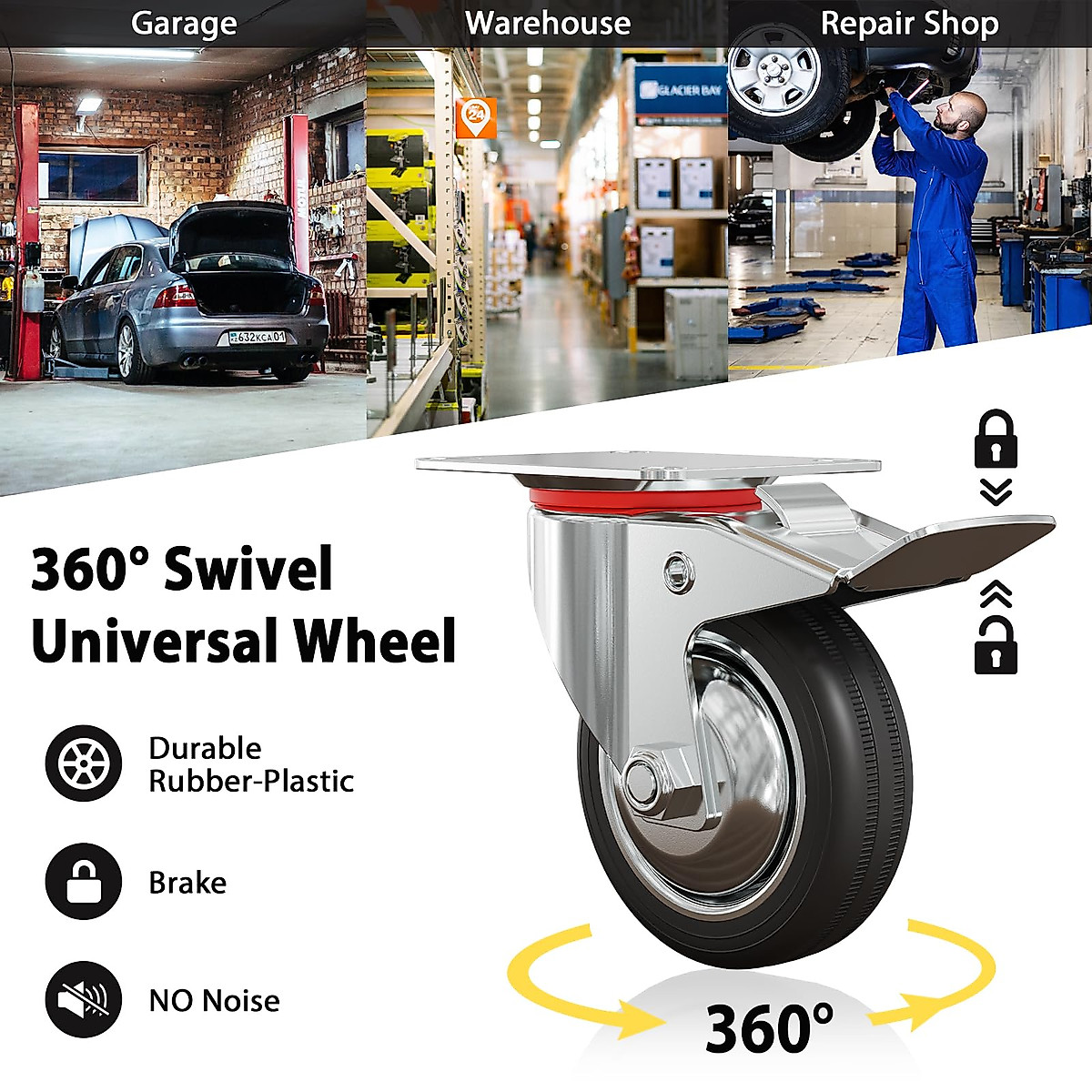 3 Tier Rolling Tool Cart, Tool Cart with Lockable Drawers and Universal Wheels, 500 LBS Capacity Service Utility Cart, Mechanic Tool Cart on Wheels for Garage, Warehouse, Repair Shop, Black