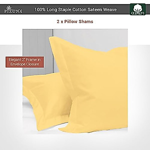 Pizuna Pure 100% Cotton Pillow Shams Queen Size Set of 2 Golden Yellow, Luxurious 400 Thread Count Long Staple Cotton Sateen with Envelope Closure (Combed Golden Yellow Cotton Pillow Shams Queen)