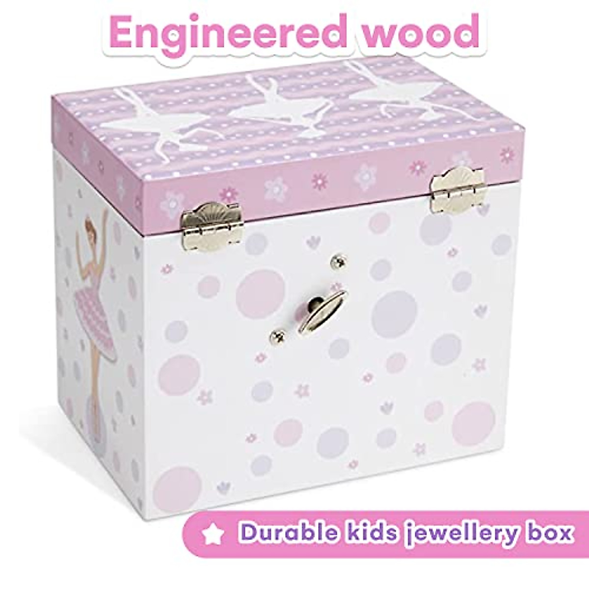 Jewelkeeper White and Purple Ballerina Musical Jewelry Box with 2 Pullout Drawers, Swan Lake Tune