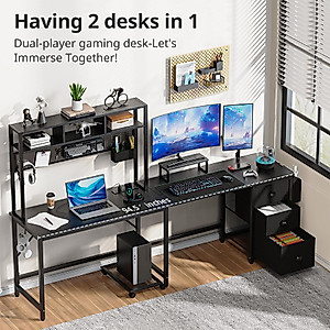 DOMICON Gaming Desk Computer Desk with Pegboard & Shelves Large L Shaped Desk with Drawers, Gaming Desk with Power Outlet & LED & Monitor Stand & Mobile CPU Stand, Corner Deck for Home Office Black