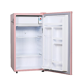 FRIGIDAIRE EFR376 Retro Bar Fridge Refrigerator with Side Bottle Opener, 3.2 cu. Ft, Pink/Coral & Nostalgia Retro Countertop Microwave Oven, 0.9 Cu. Ft. 800-Watts with LED Digital Display, Cu.Ft, Pink