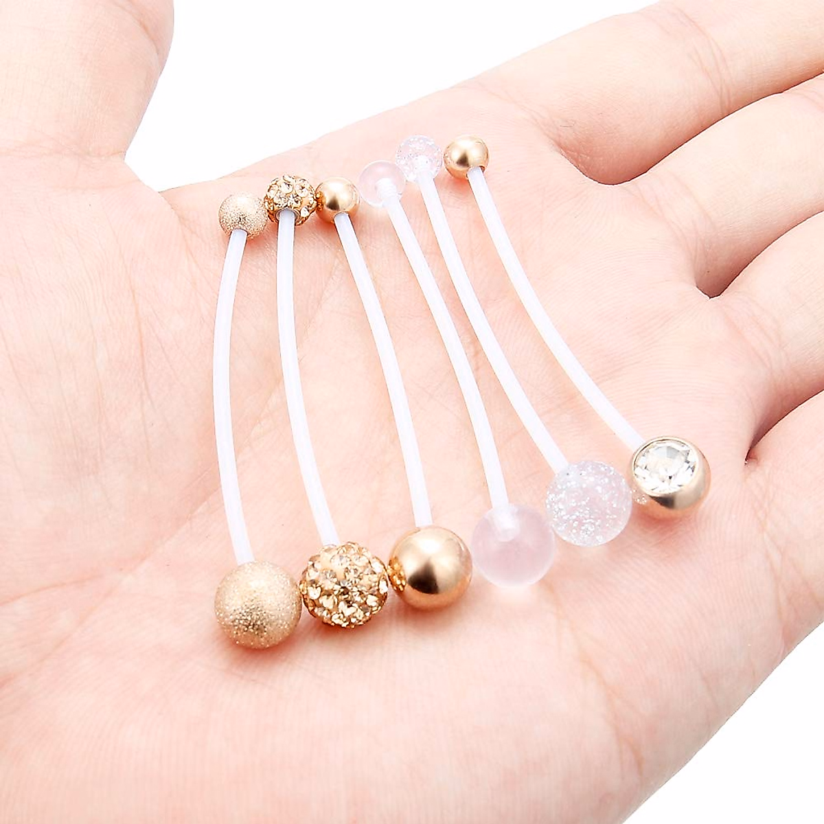 Hoeudjo 6Pcs Pregnancy Belly Button Rings Maternity Belly Button Rings Plastic Flexible Long Belly Rings for Pregnant Women 14G Rose Gold