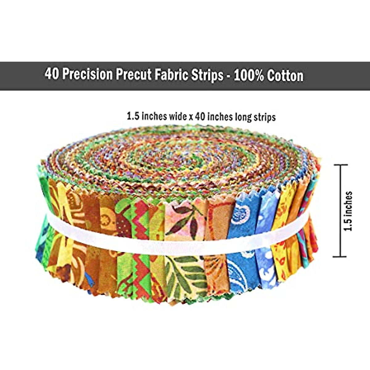 Soimoi 40Pcs Batik Print Precut Fabrics Strips Roll Up 1.5x42inches Cotton Jelly Rolls for Quilting - Yellow
