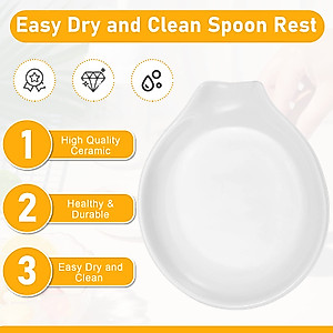 Irenare 8 Pcs Ceramic Spoon Rest for Kitchen Counter Porcelain Spoon Holder for Stove Top Spoon Utensil Rest Dishwasher Safe Spoon Cradle for Home Kitchen Accessories, White (3.74 x 3.54 Inch)