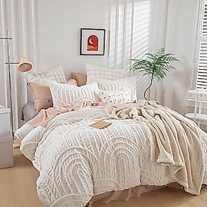 INDACORIFY Cotton Tufted Duvet Cover Duvet Cover Comforter Cover Bohemian Bedding 3 Pcs Set Washed Indian Cotton Duvet with 2 Pillow Cover (Ivory, California King 98X104 Inches)