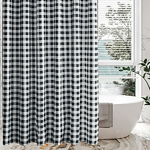 Biscaynebay Textured Fabric Shower Curtains 72" X 72", Black & White Printed Checkered Linen Modern Hotel Luxury Quality Cloth Bathroom Curtains Machine Washable