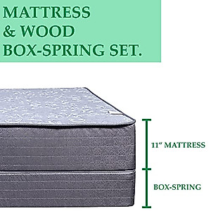 Treaton 11-Inch Firm Foam Encased Euro Top Gel Infused Innerspring Mattress Set with 8" Wood Box Spring/Foundation Set, Full