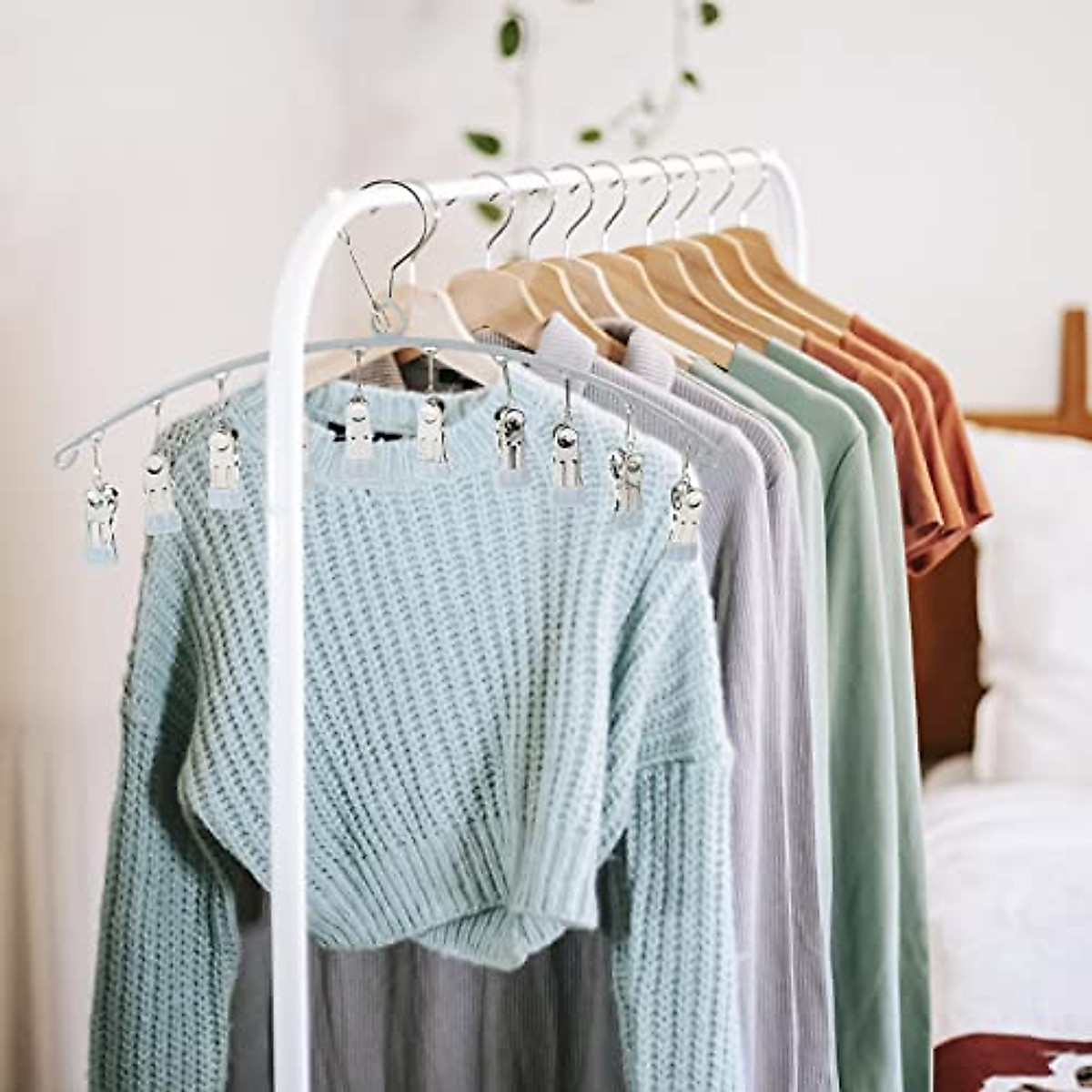 Zerodeko Clothes Hanger with 10 Clips Clothes Drying Rack Stainless Steel Laundry Drying Rack Sock Hanger Underwear Hanger for Drying Towels Diapers Bras Lingerie Baby Clothes Grey