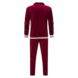 tuduoms Men's Velour Tracksuit Athletic Sports Full Zip Sweatsuit 2 Piece Long Sleeve Coat Striped Gym Outfits Jogging Sets